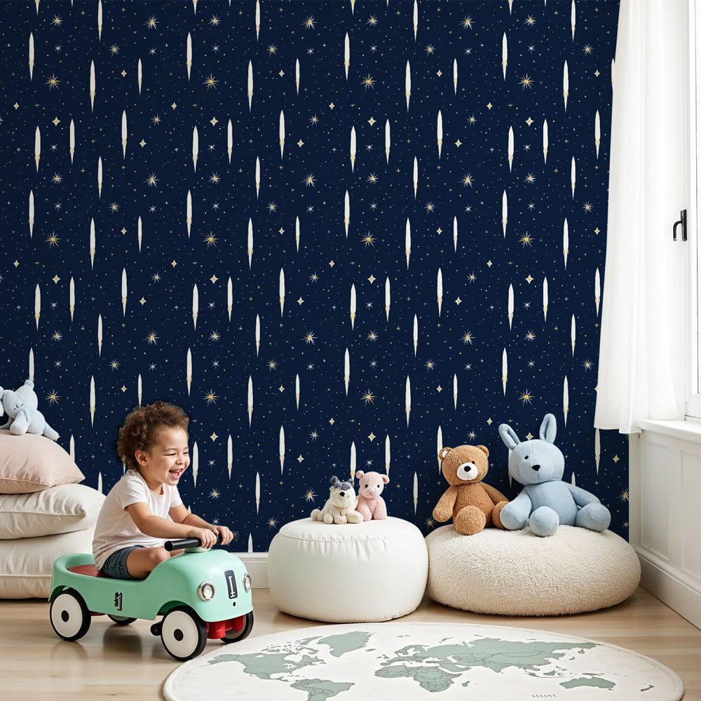 Kids room wallpaper with patterns | Sparkling stars on a night backgro ...