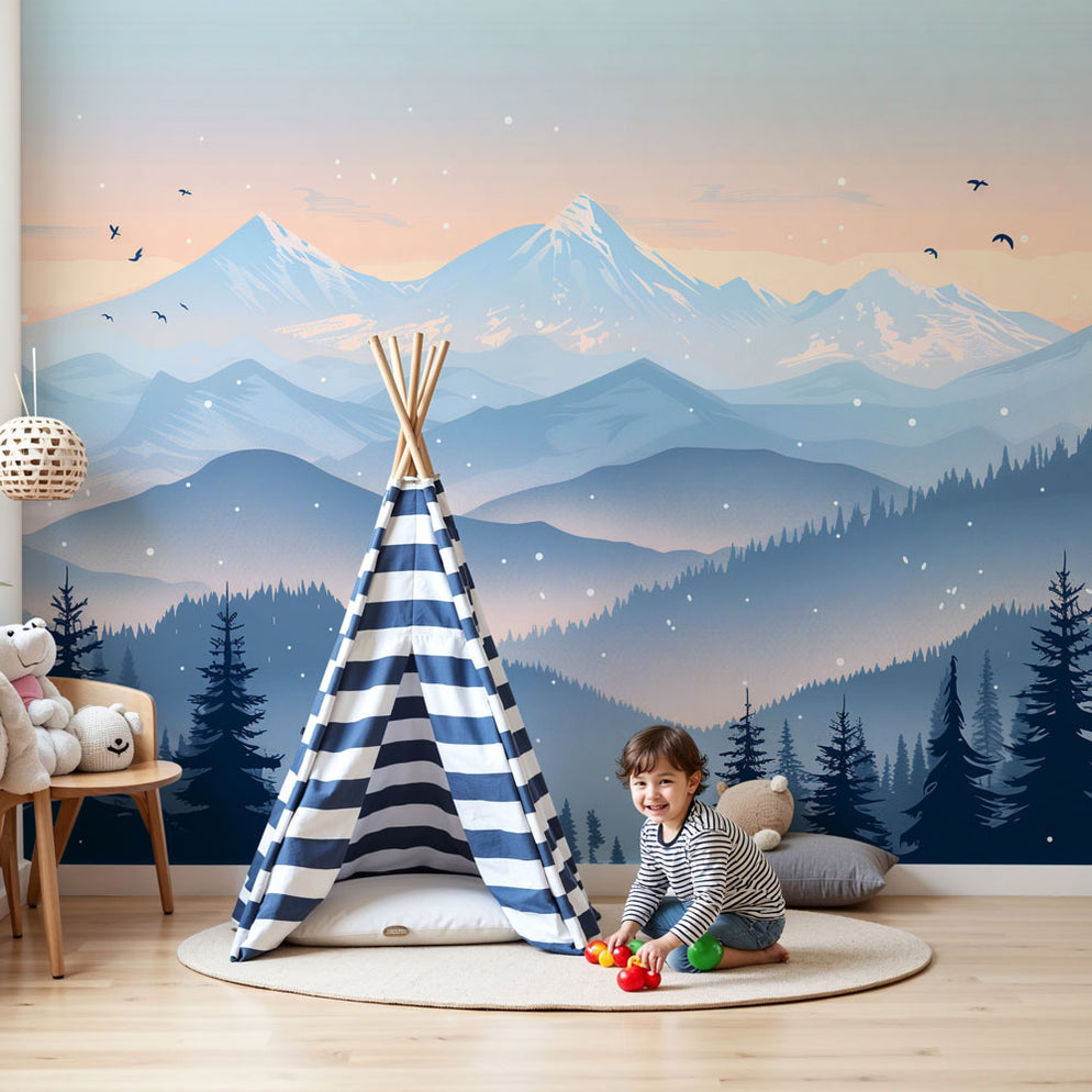 Tapet cameră copil | Munți înzăpeziți și pădure fermecată— Kids Wall