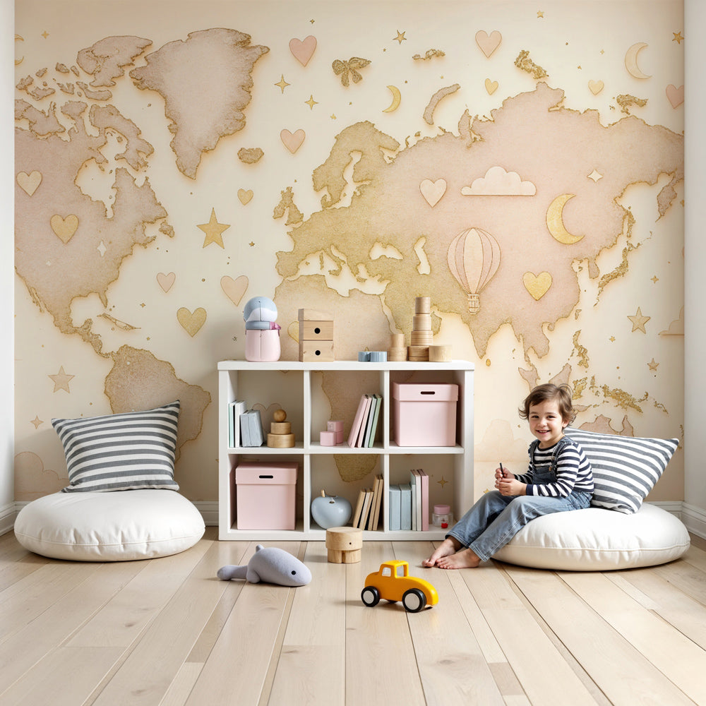 Papier peint Carte du Monde Rêveuse | Design Onirique et Poétique ...
