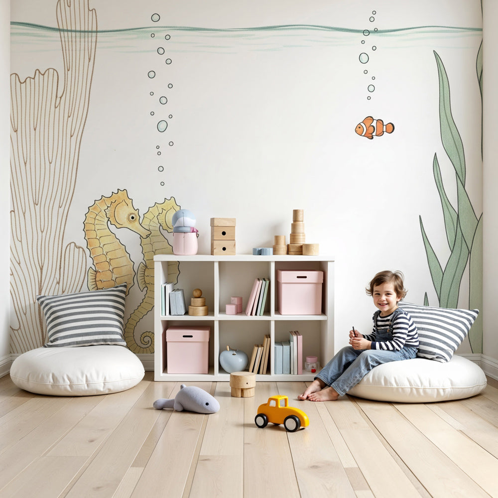 Nursery room wallpaper | Seahorses and Nemo underwater — Kids Wall