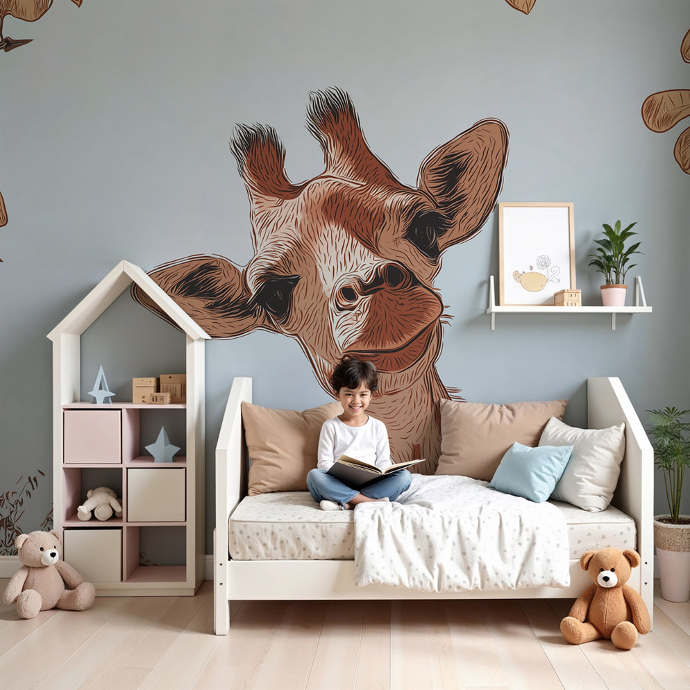 Kids room wallpaper | Curious giraffe under a azure sky — Kids Wall