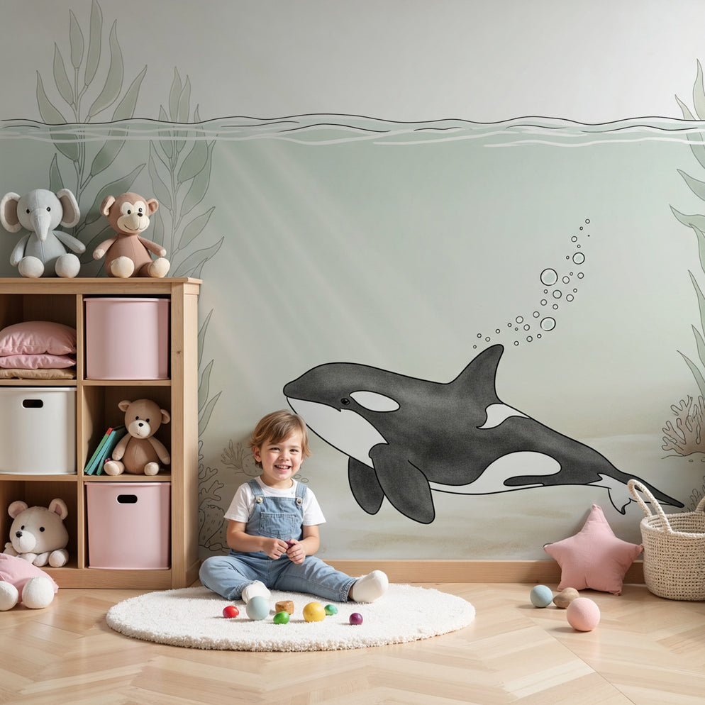 Kids room wallpaper | Orca and underwater sea — Kids Wall