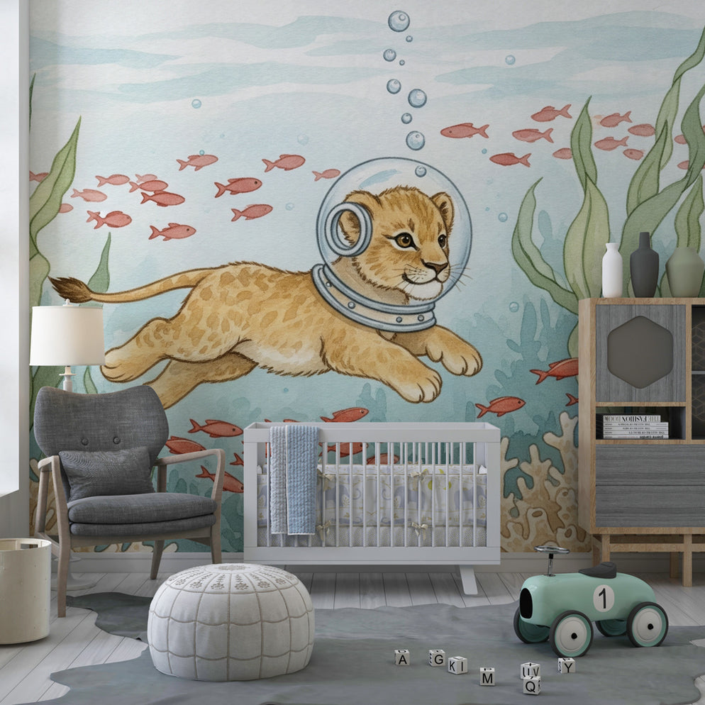 Kids room wallpaper | Little lion submarine explorer — Kids Wall
