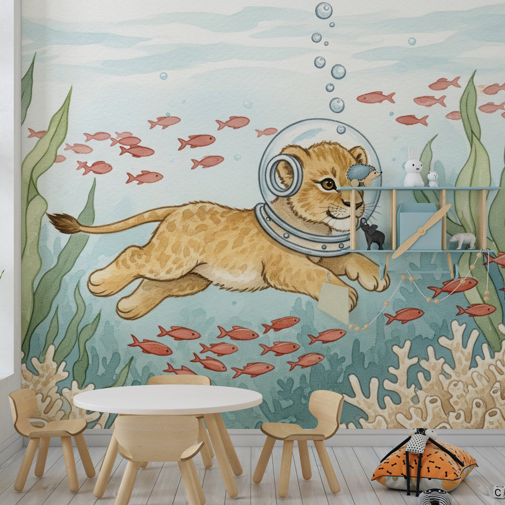Kids room wallpaper | Little lion submarine explorer — Kids Wall